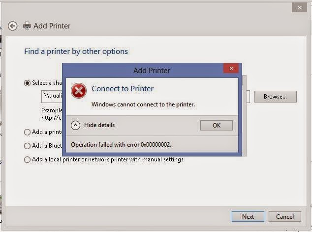 Cannot Connect to my Printer - Operation Failed with Error 0x00000002 ...