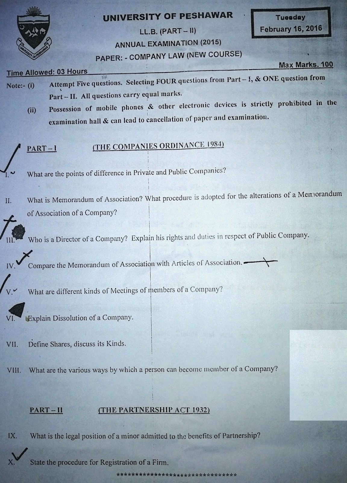 LLB University of Peshawar: LLB University of Peshawar Old Papers