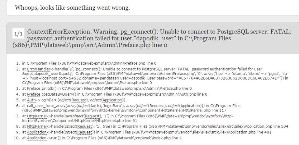 Solusi PMP Browser Whoops, Looks like something went wrong | SD Negeri Tambaharjo