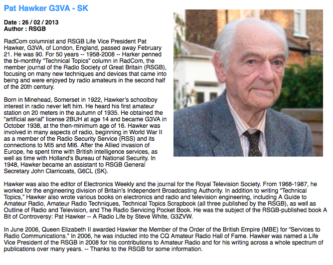 Isle of Man Amateur Radio Soap-Box: G3VA Pat Hawker - Silent Key.