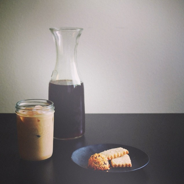 cold brew latte with vanilla-date almond milk