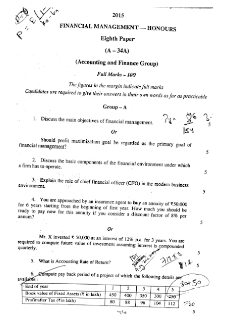 University of Calcutta B.Com (H) Financial Management 2015 Question ...
