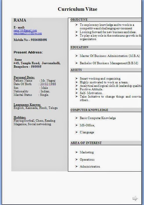 curriculum vitae format in ms word