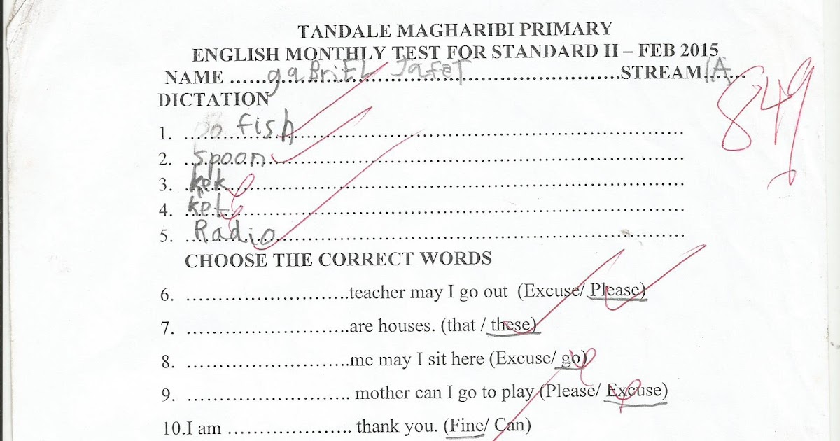 STANDARD TWO STUDY NOTES & PAST PAPERS BLOG: ENGLISH MONTHLY TEST FOR ...
