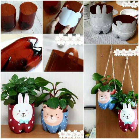 Membuat pot tanaman lucu dari botol plastik ~ goodsidea
