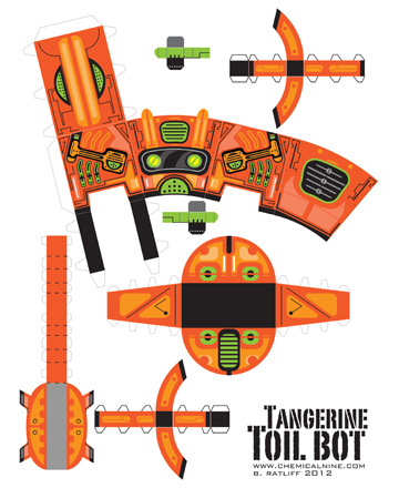 Chemical9: Tangerine Toil Bot - Robot paper toy with printable template