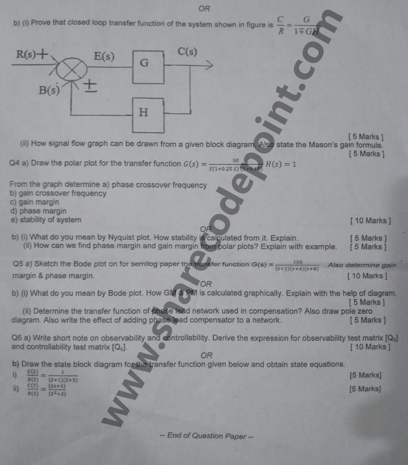 ECE305 : Control Systems End Term Exam Question Paper - ECE 305 - Lpu ...