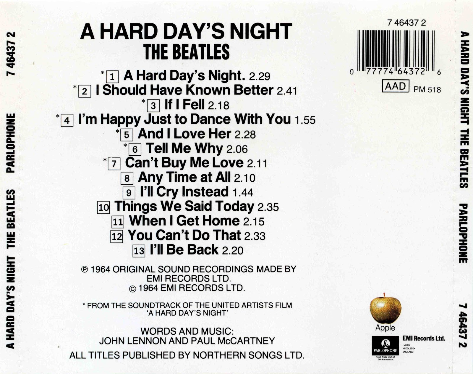 Music Of My Soul: The Beatles-1964-A Hard Day's Night(EMI/Apple ...