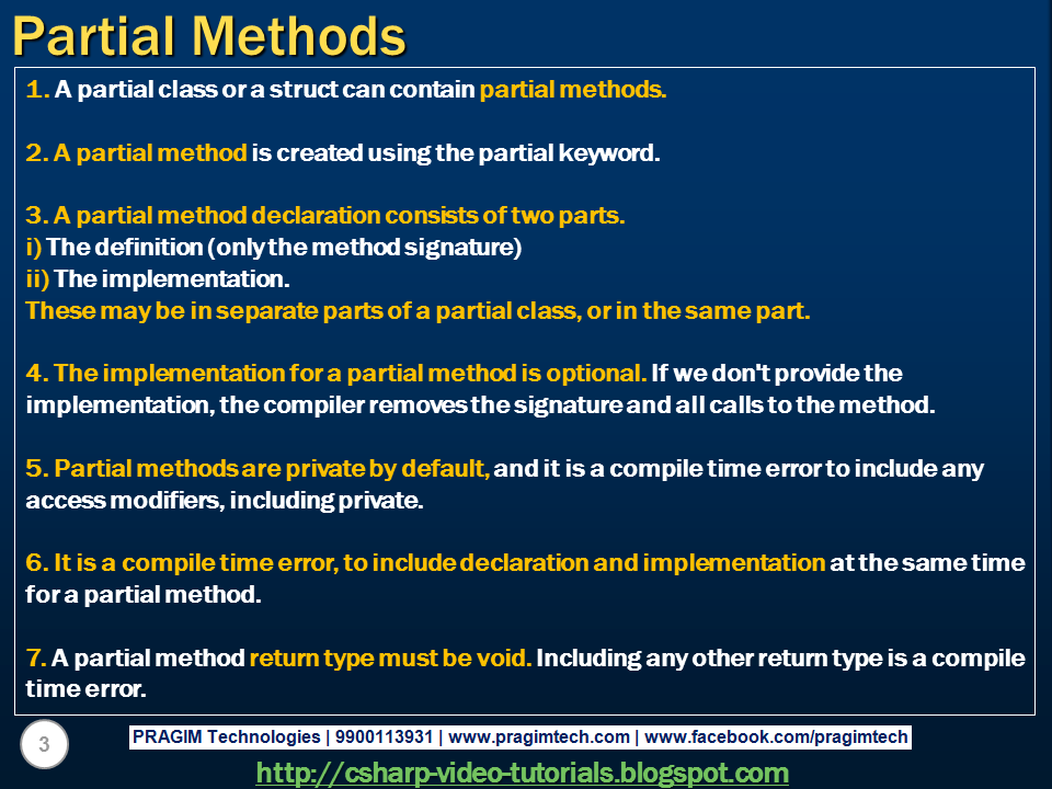 Sql server, .net and c# video tutorial: Part 63 – Partial Methods in C#