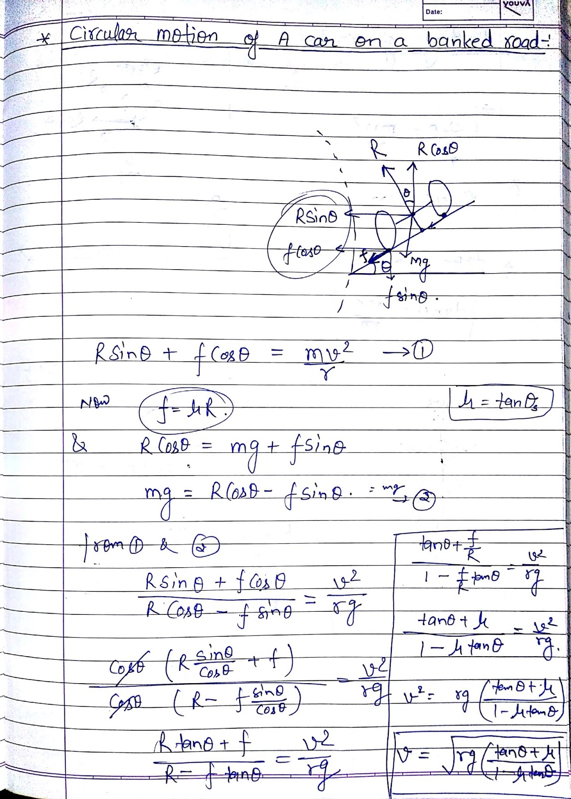 turning of car on banked road