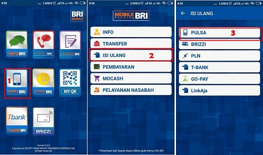 cara isi pulsa menggunakan mobile Banking BRI