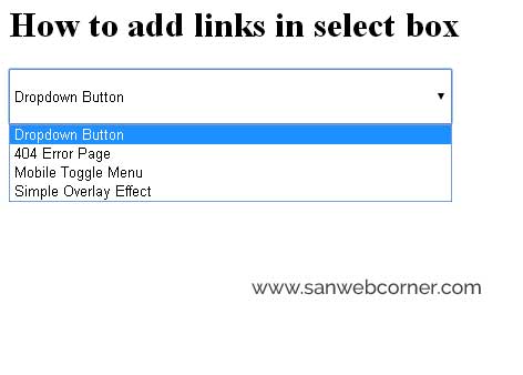 How to give the links to selectbox options (dropdown list)