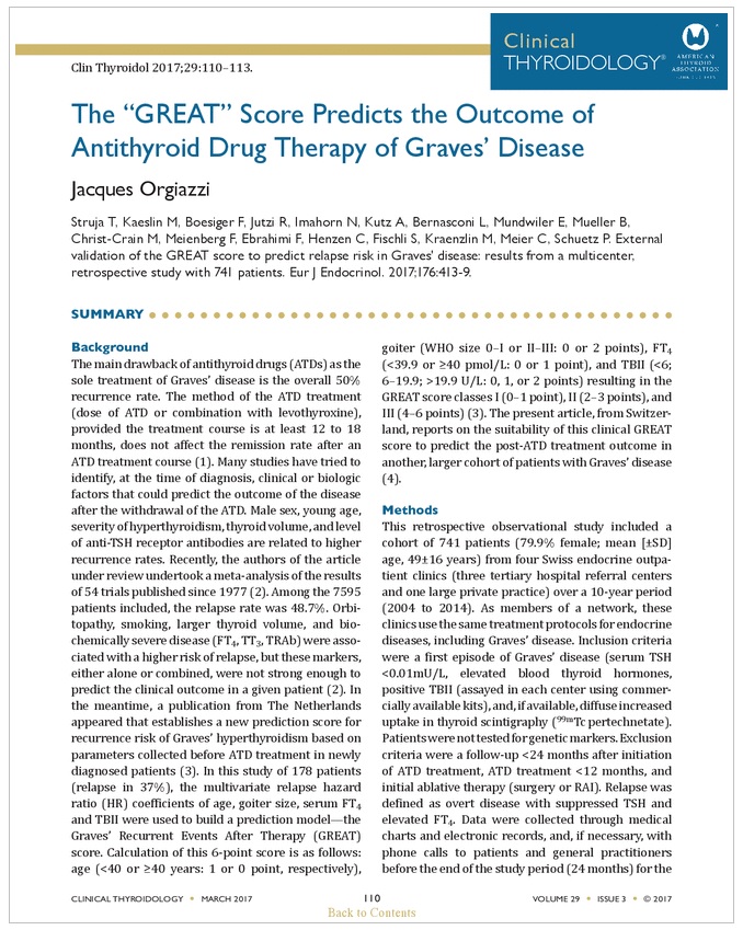 Kan GREAT het terugvalrisico voorspellen bij de ziekte van Graves?