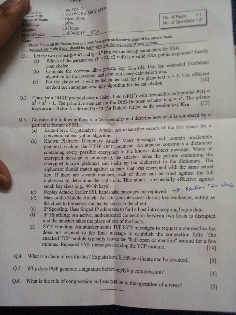 Bits Pilani Wilp: SEM-2 Final Exam Question Paper