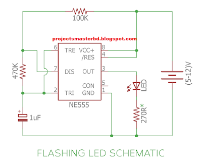 Flashing/Blinking LED Circuit using 555 timer - ProjectMaster