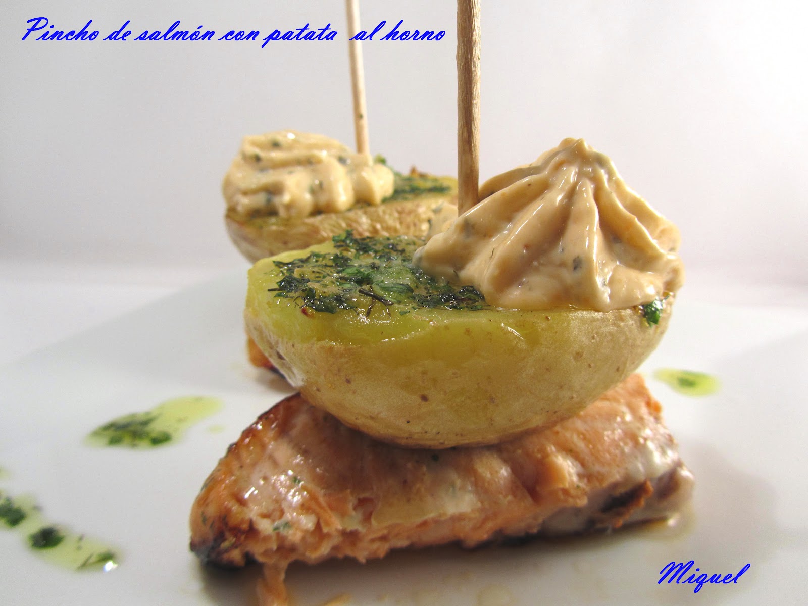 Les receptes del Miquel: Pincho de salmón con patatas al horno