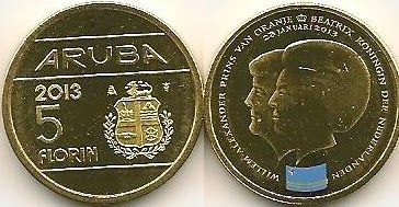 Aruba 5 gulden 2013 - Colour flag base metal type