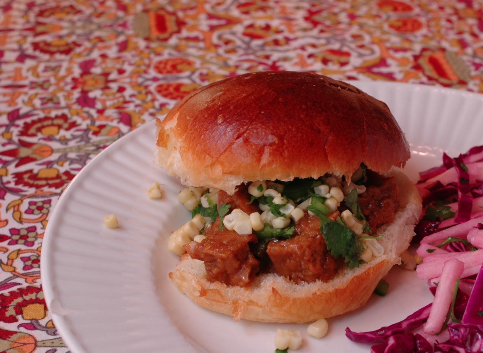 vegetarian south: Guava Seitan Sandwich with Corn Relish