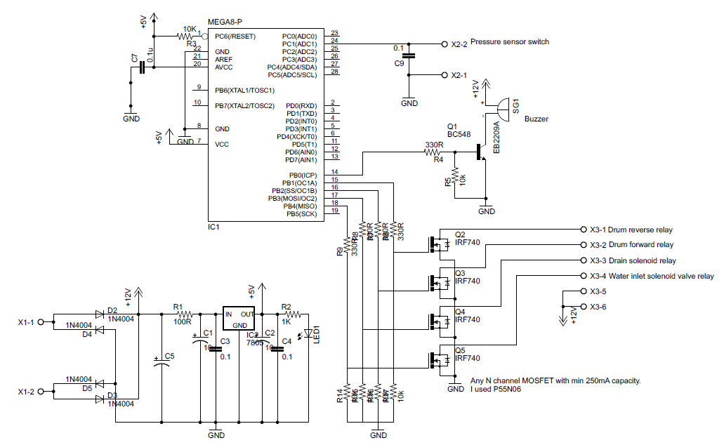 Rf And Mechatronics Hobby Projects Washing Machine Controller Using Avr Atmel Atmega8