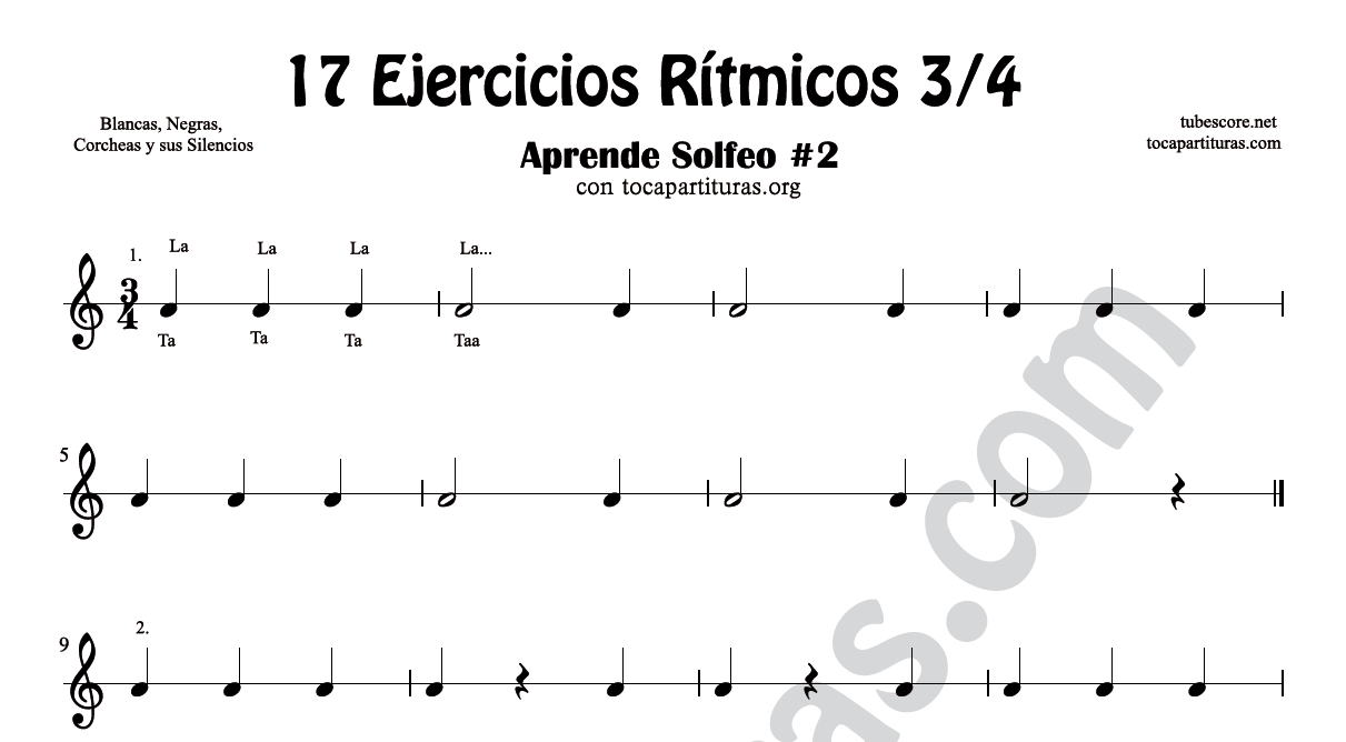 tocapartituras: 17 Ejercicios Rítmicos en 3/4 Partituras de Ritmos con ...