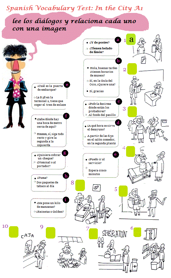 Spanish Test: Spanish Vocabulary Test: In the City A1