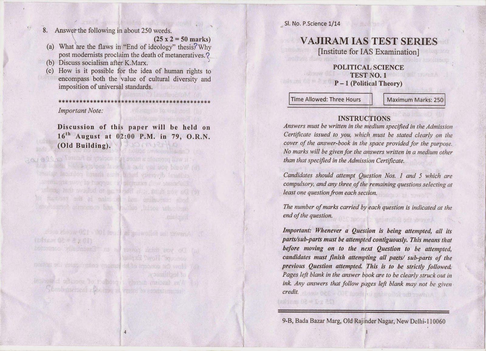 Varjiram Mains POLITICAL SCIENCE TEST 1: Political Theory (Paper I ...