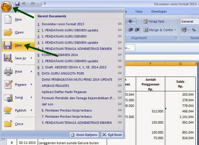 Cara Menyimpan File Excel Dengan Office Button Save Dan Kombinasi Ctrl ...