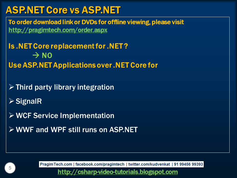 Sql server, .net and c# video tutorial: What is ASP.NET CORE - Slides