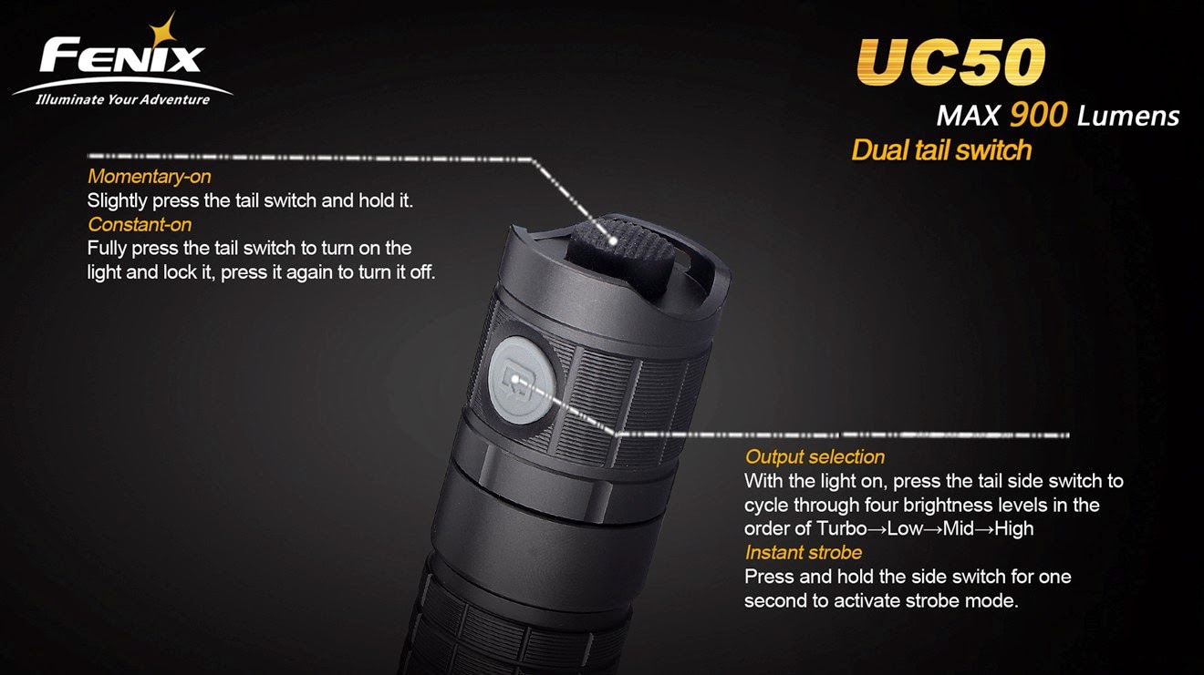 Fenix UC50 rechargeable flashlight(900 lumens, charging cradle ...