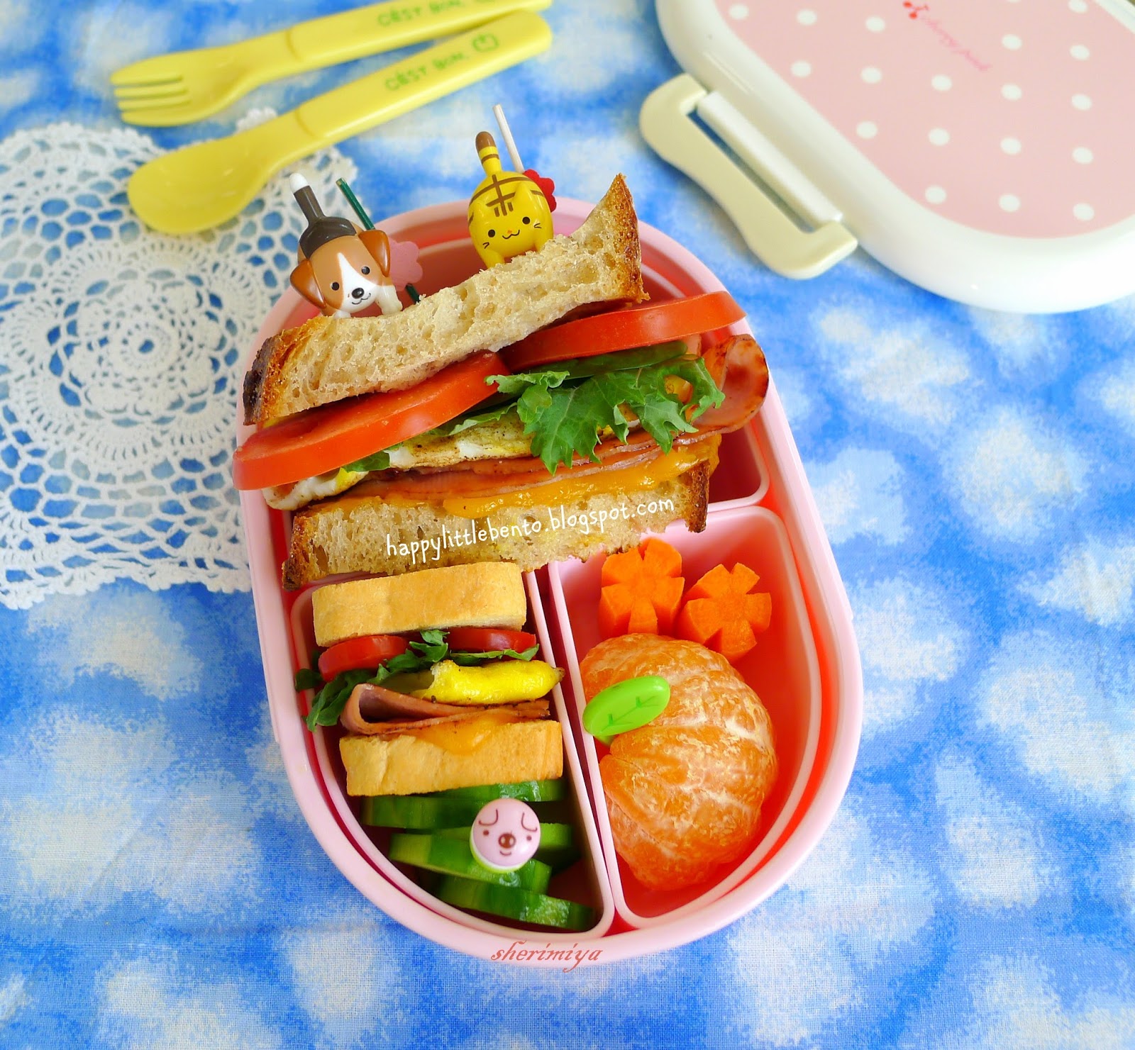 Happy Little Bento: Big and Small Ham & Cheese Sandwich Bento