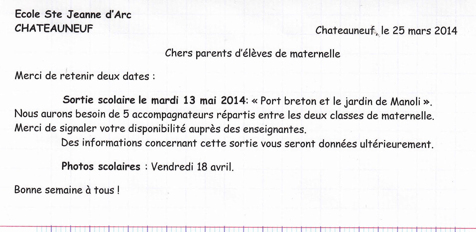 Ecole Privée Chateauneuf d'Ille et Vilaine: Sortie scolaire
