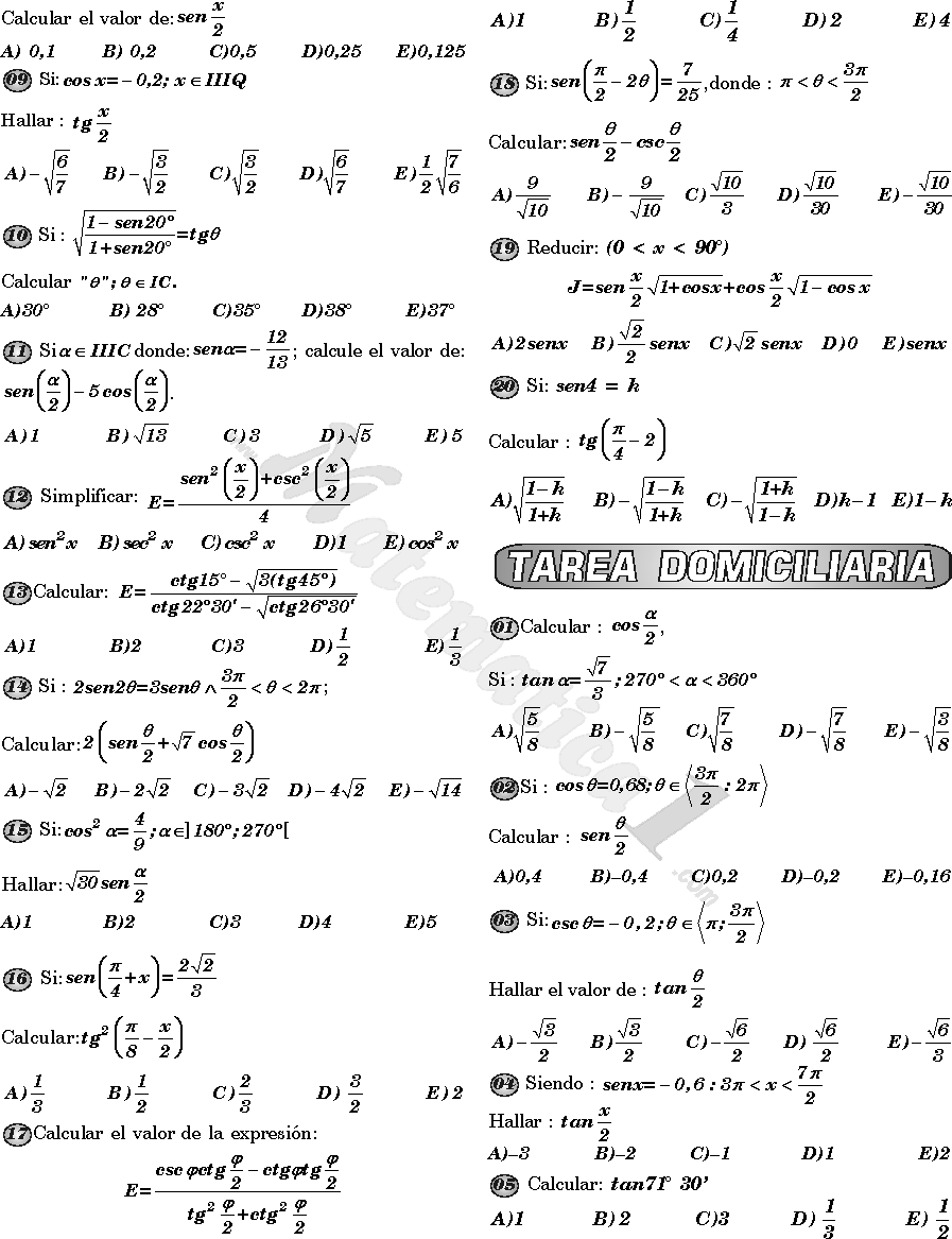 IDENTIDADES DEL ANGULO MITAD EJERCICIOS RESUELTOS DE TRIGONOMETRIA DE ...