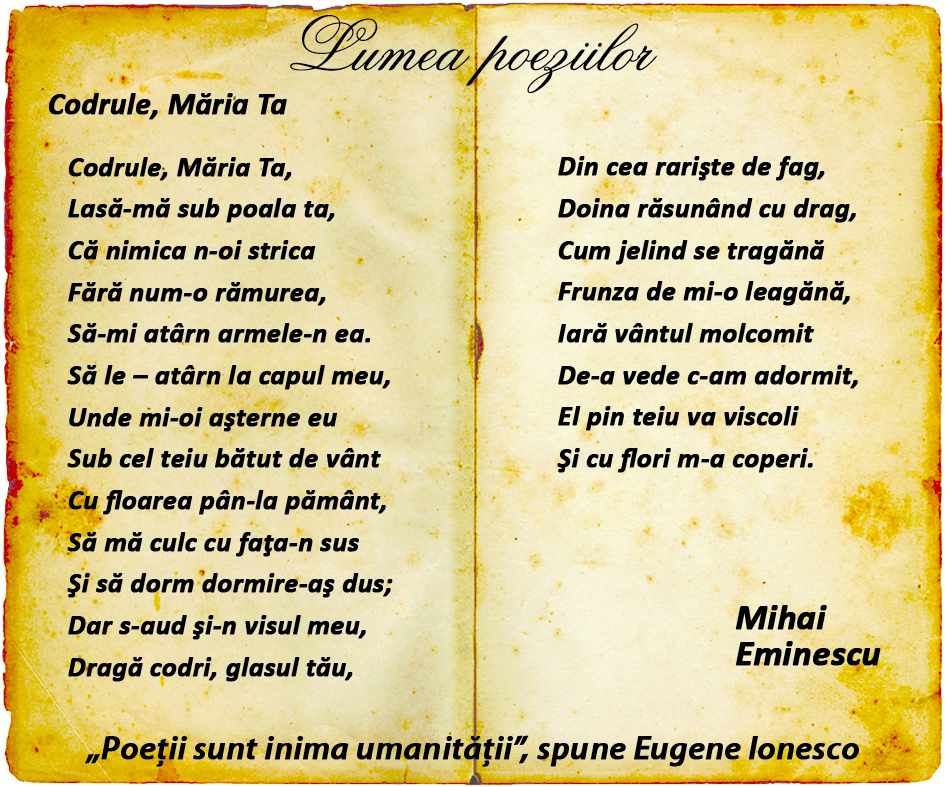Moara lui Gelu: Lumea Poeziilor - Mihai EMINESCU