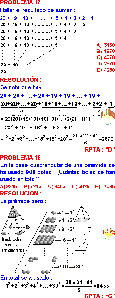 SERIES Y SUMAS NOTABLES SUMATORIAS PROBLEMAS RESUELTOS DE HABILIDAD ...