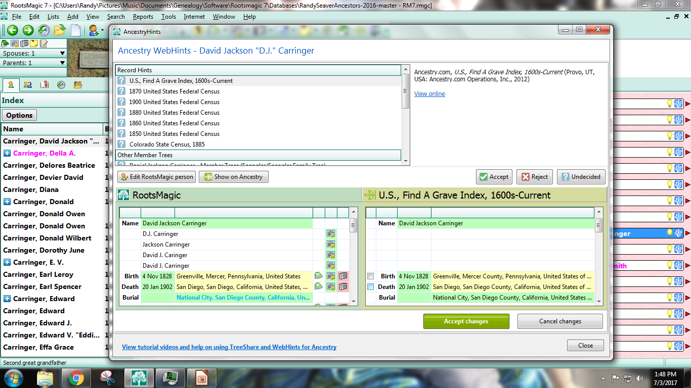 Genea-Musings: Using RootsMagic/Ancestry WebHints - Part 1