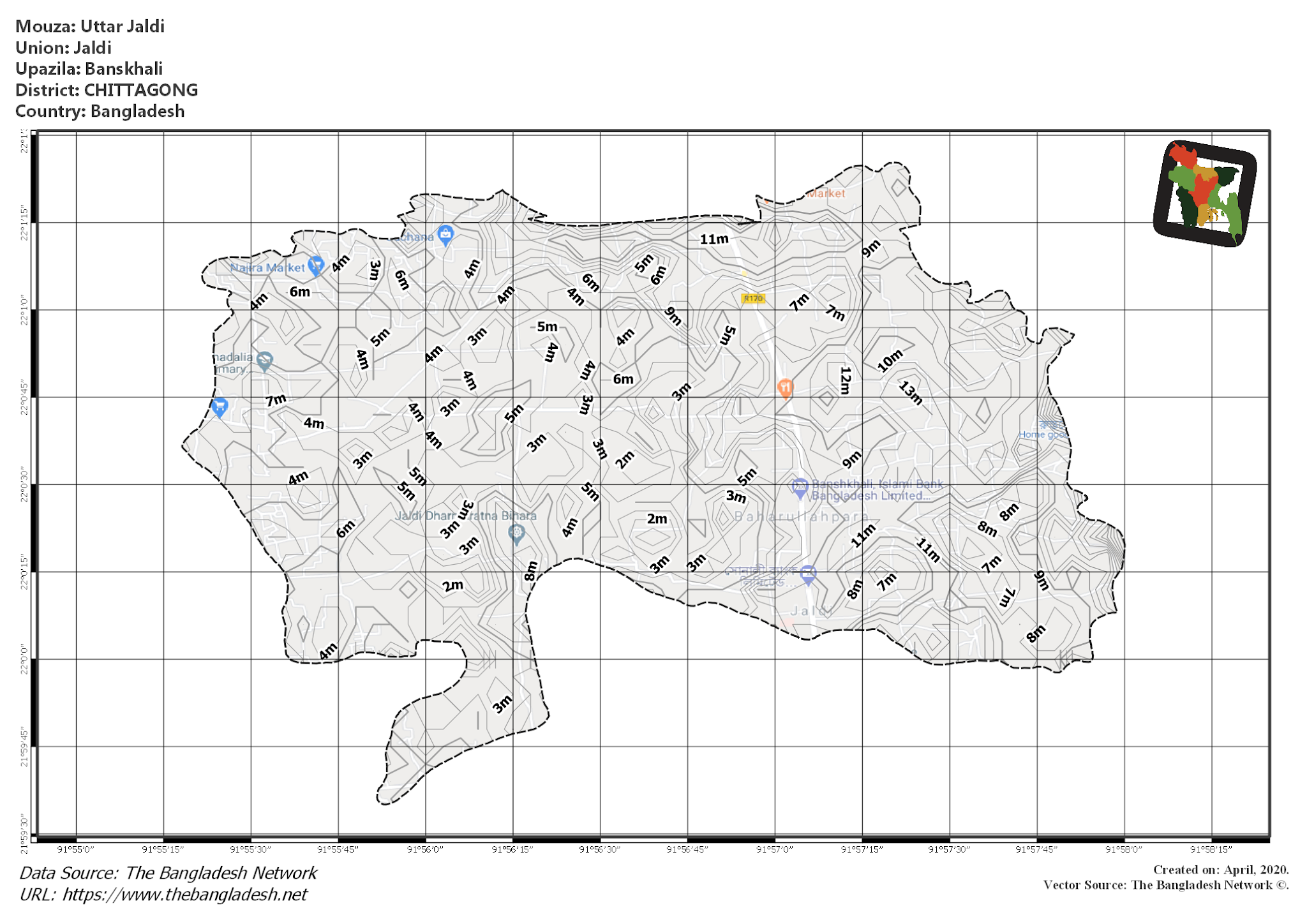 Map of Uttar Jaldi Mouza, Banskhali, Chittagong