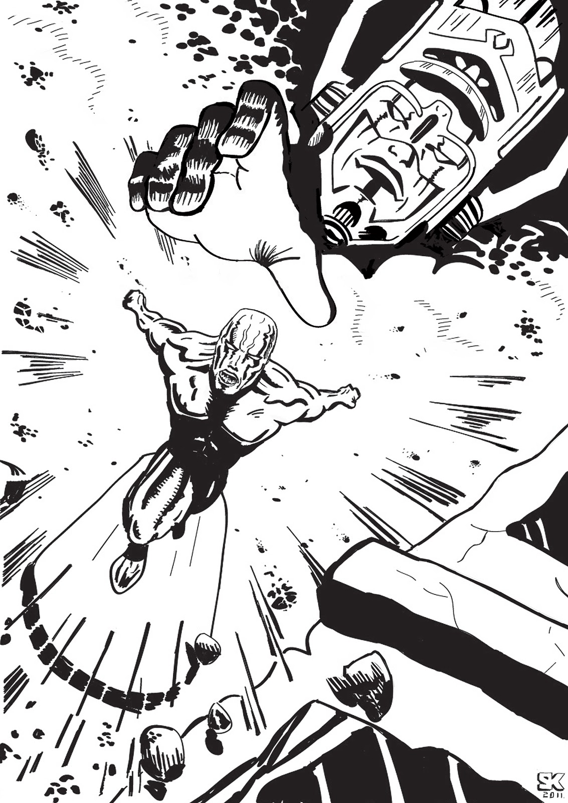 Sunil Kainth - Sketchblog: Line art - Silver surfer vs Galactus.