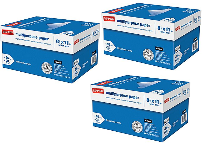 3 10-Ream Cases of Staples 8.5" x 11" Multipurpose Paper Free after ...