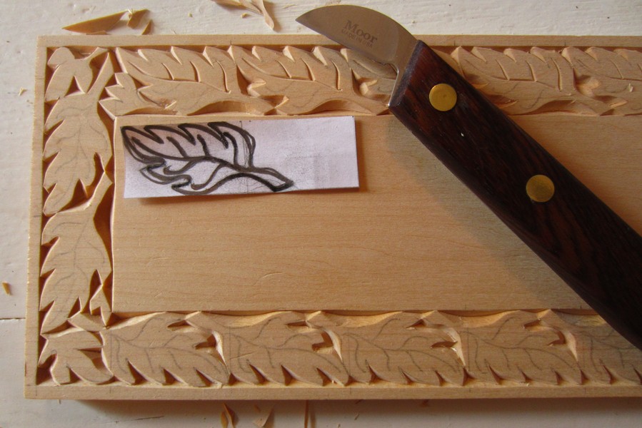 Ales the woodcarver: Chip carved leaf border on a practise board