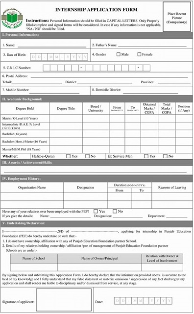 PEF Punjab Education Foundation Internship 2018 Download Application ...