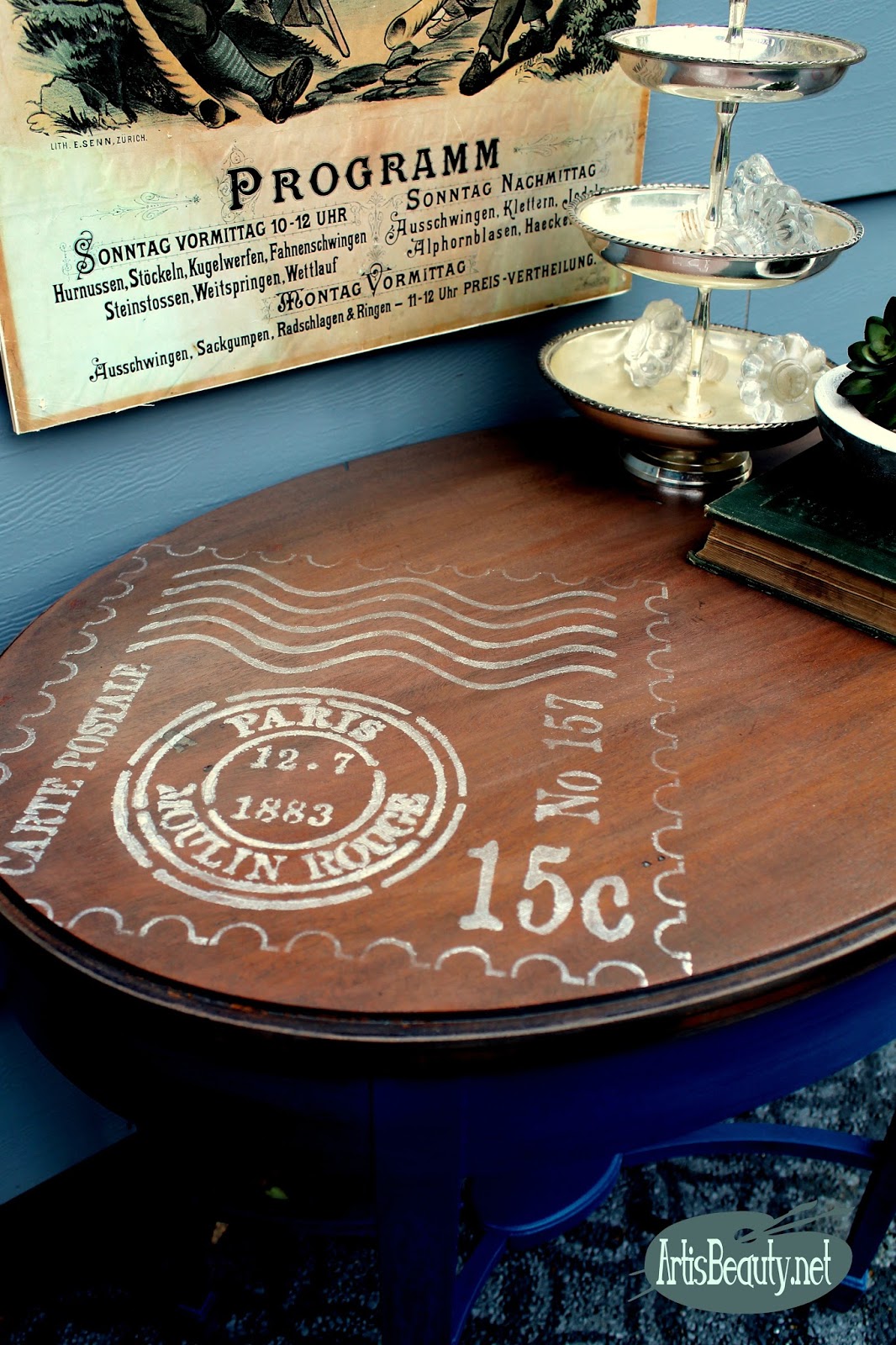 ART IS BEAUTY: Vintage French Postage Table Makeover ~Themed Furniture Makeover!