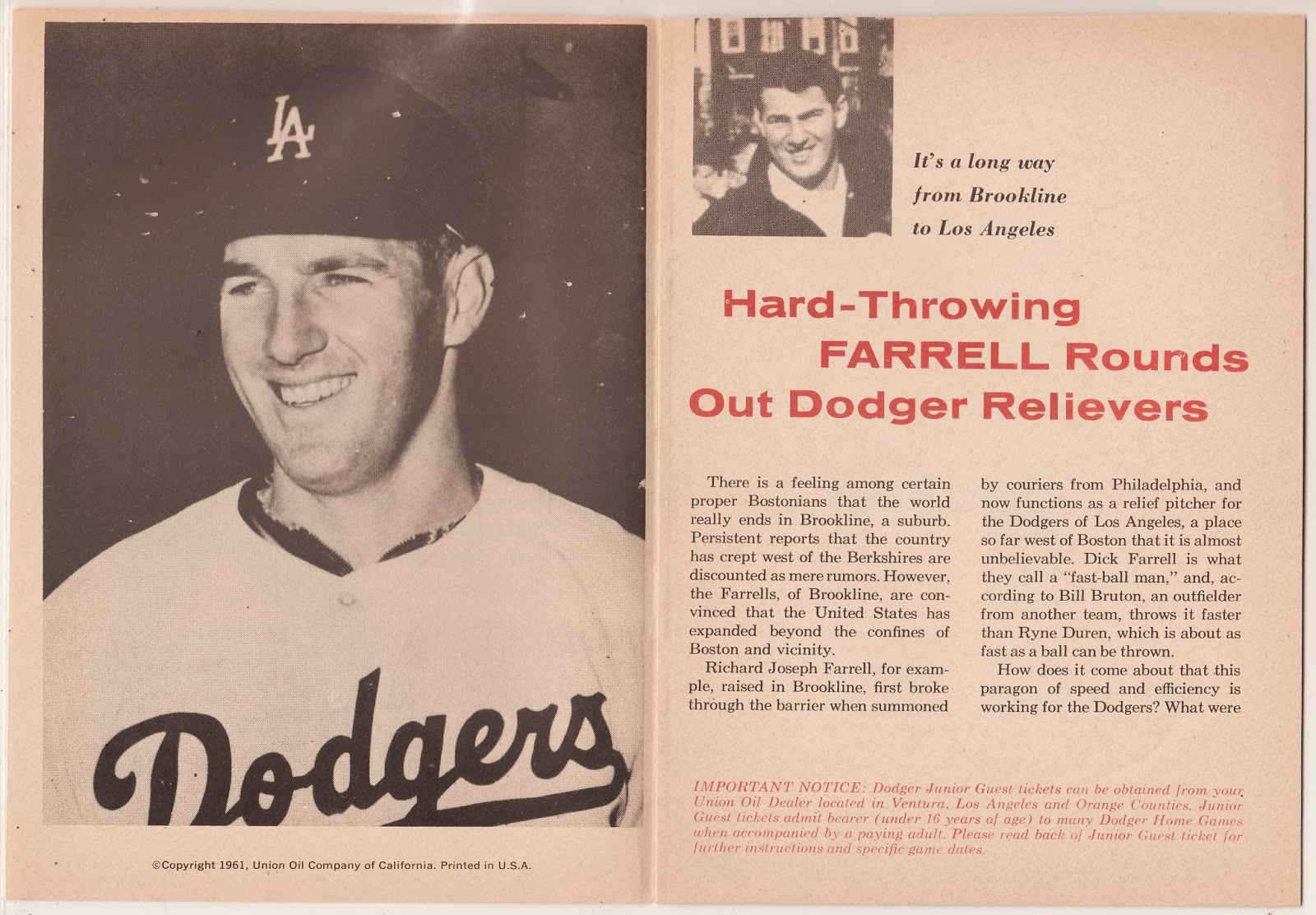 Dodgers Blue Heaven: The Dick "Turk" Farrell 1961 Union Oil Dodger ...