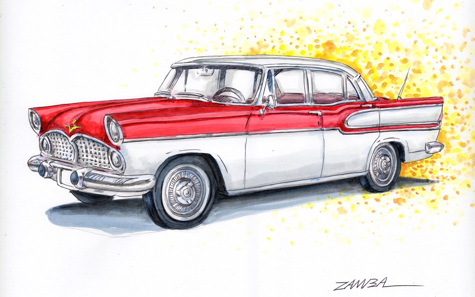 SIMCA CHAMBORD 62 -AQUARELA - ACRYLIC PAINTING