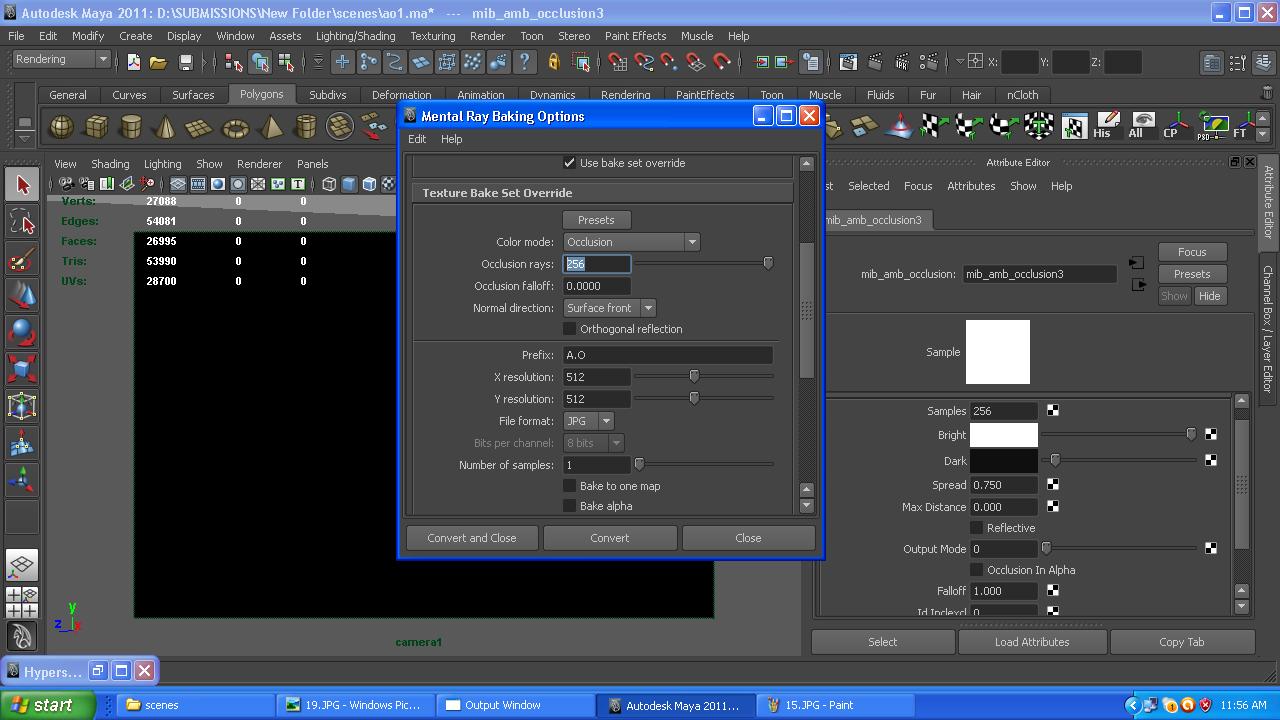 3d tutorials: Baking Ambient Occlusion map in Maya