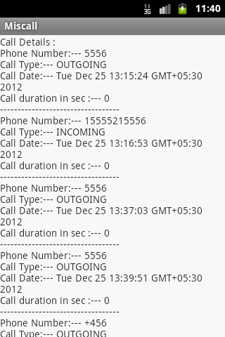 Android Phone call history/log programmatically - Android Tutorial