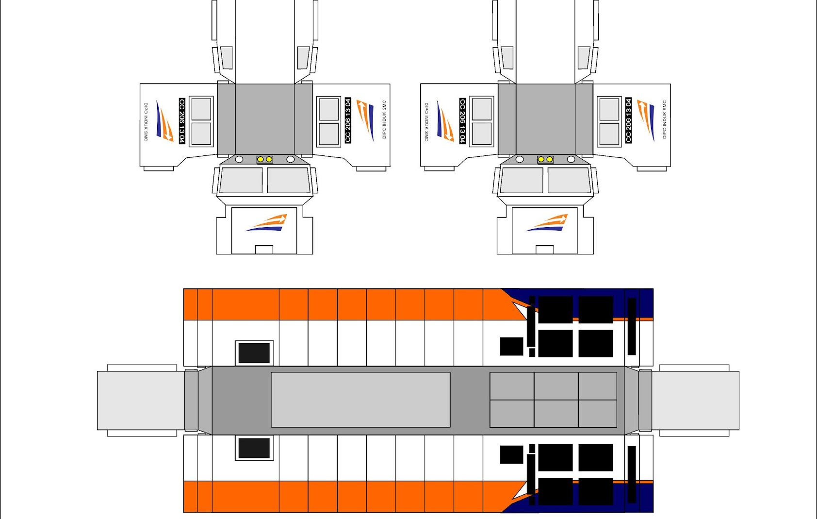 Pola papercraft cc 206 setengah matang