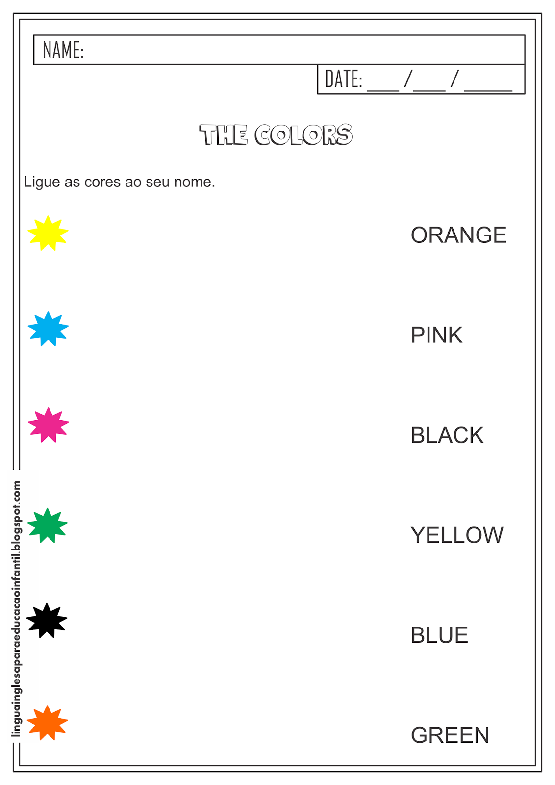 Atividade Das Cores Em Inglês - EDUCA