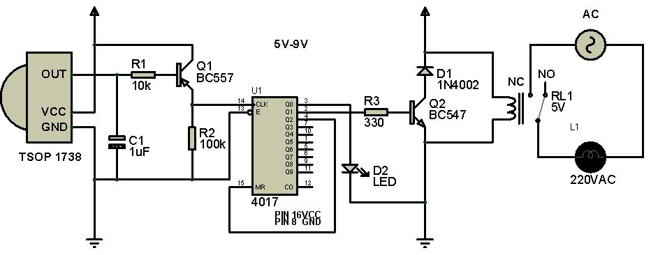 RANGKAIAN LAMPU REMOTE MENGGUNAKAN TSOP DAN IC 4017 - Syarif Projects