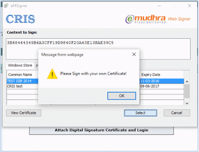 "Please sign with your own certificate!" error message on IREPS website ...