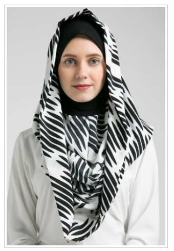 Contoh Model Hijab Modern Instan Praktis Motif Monochrome 2016